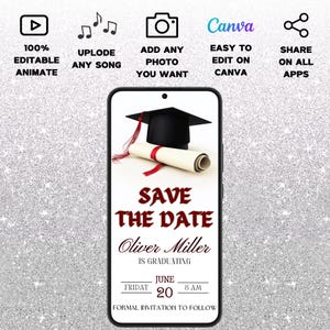 Elegant Save the Date Graduation Invitation, Black Cap With Red Tassel ...