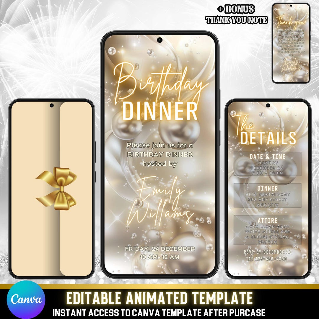 Chic Digital Birthday Dinner Invite - Elegant Animated Evite Design ...