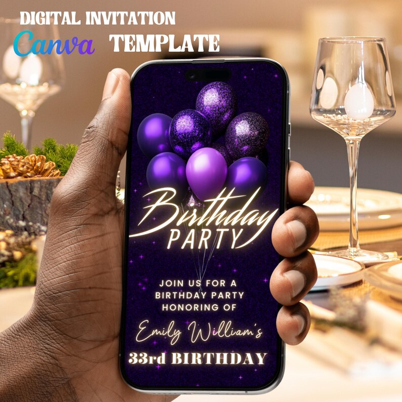 PURPLE Surprise Birthday Party Animated Invitation | Editable Canva ...