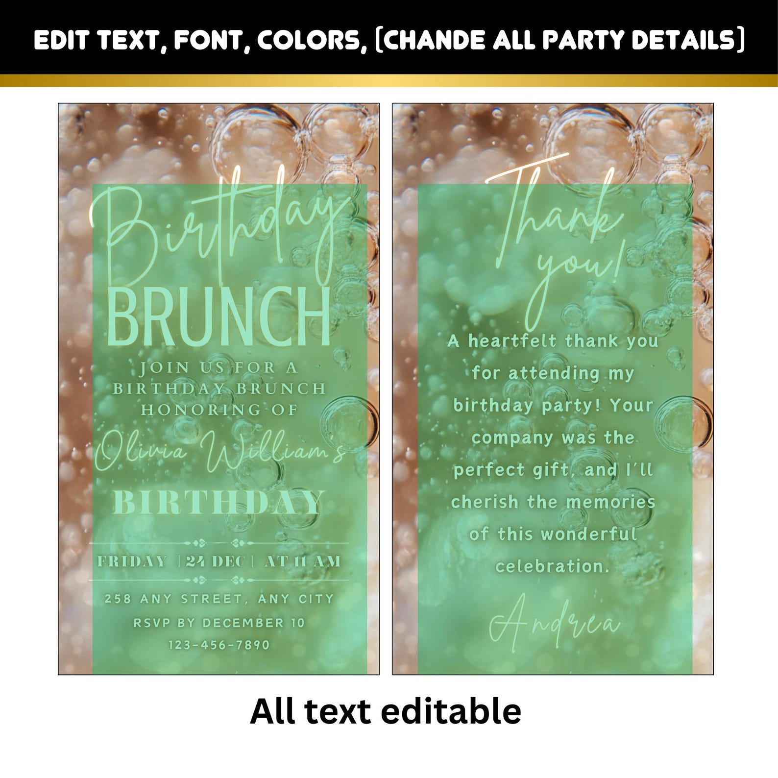 Elegant Animated Brunch Video Invitation, Gold & Bronze Text, Sparkling ...