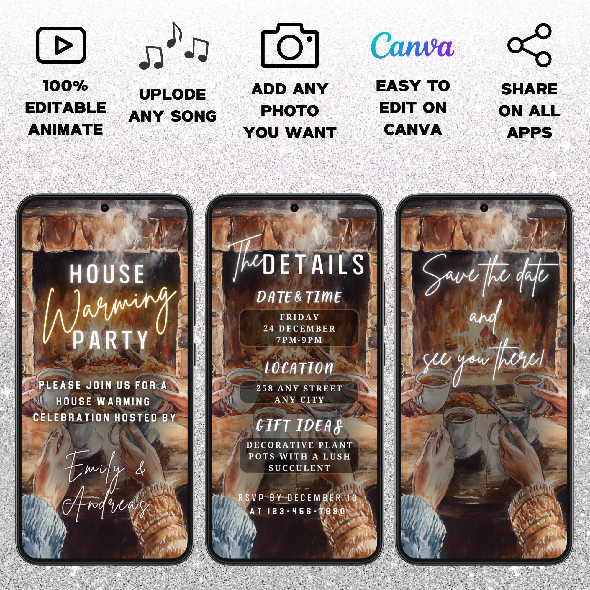 Animated Housewarming Invitation, Digital Animated Evite Template, Cozy ...