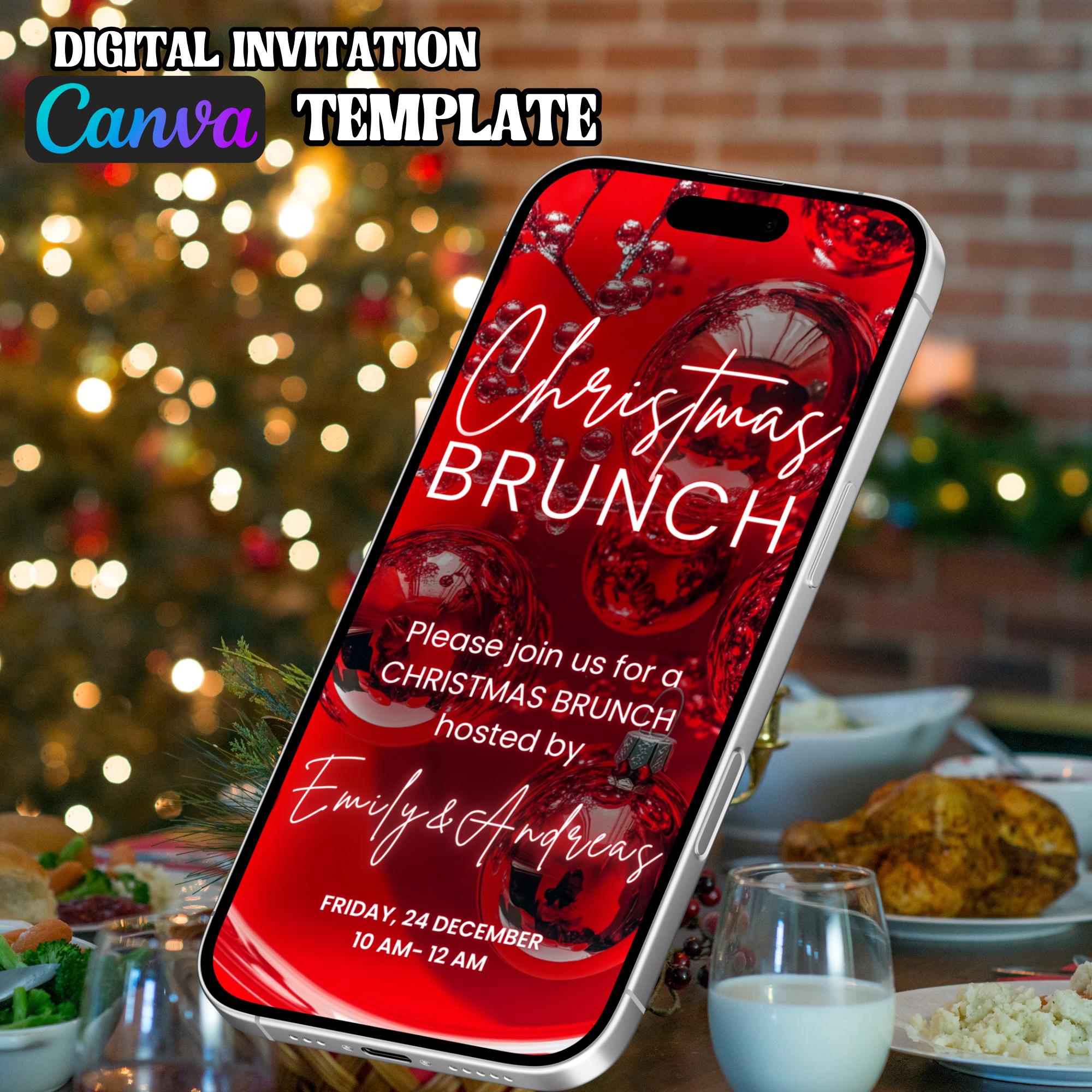 Red Christmas Brunch Animated Invitation | Festive Holiday Party Video ...