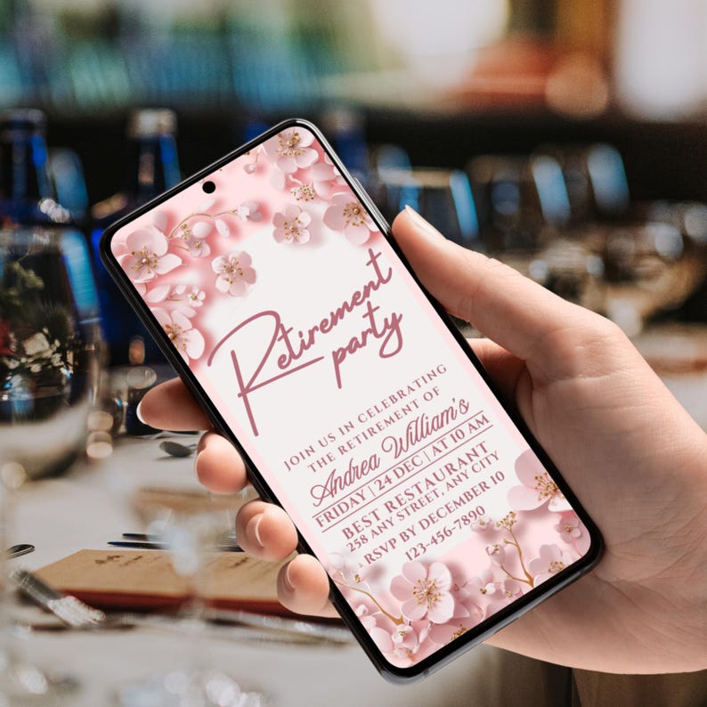 Pink Cherry Blossom Retirement Party Invitation Video | Editable Canva ...