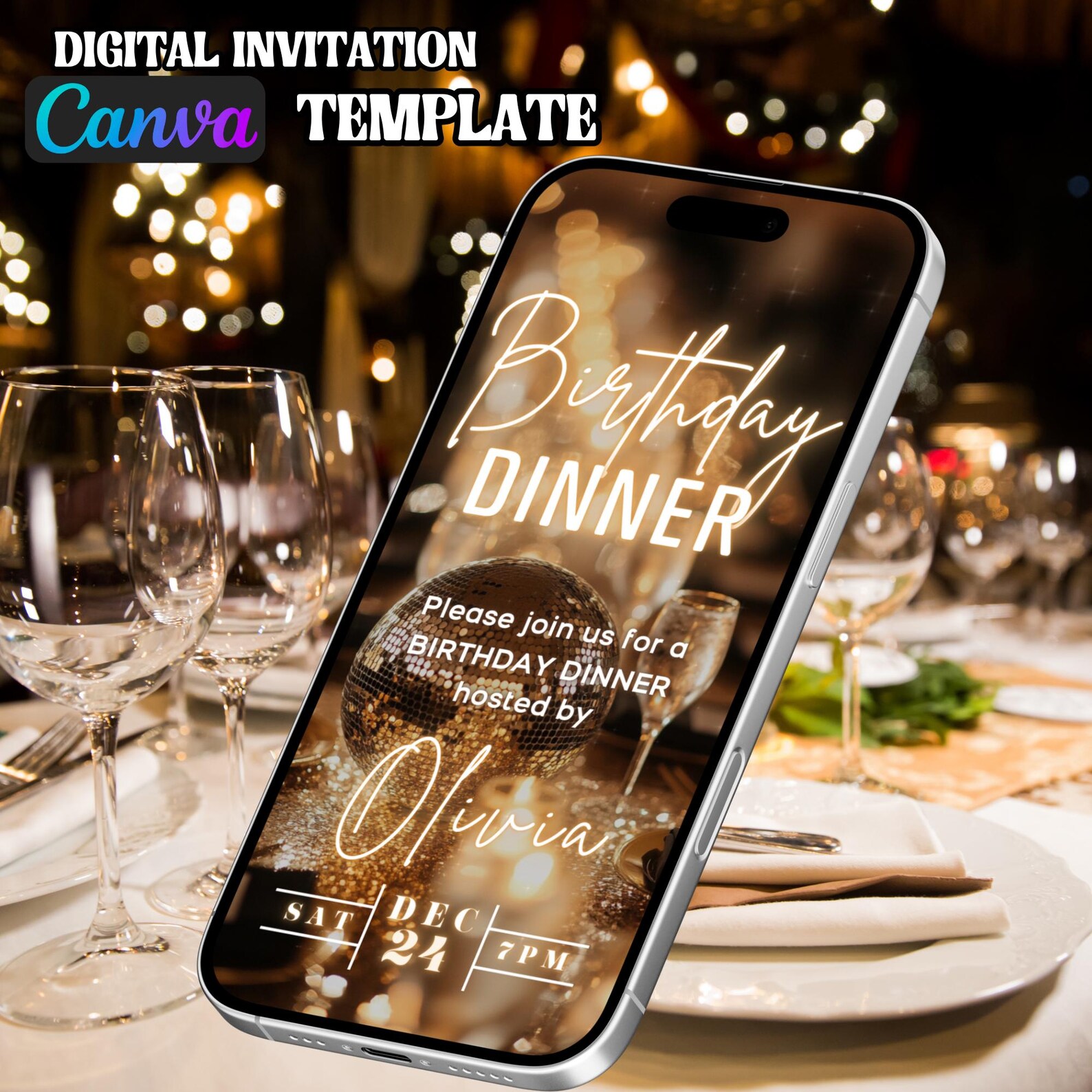 Animated Birthday Dinner Invitation | Self-edit Video Template | Gold ...