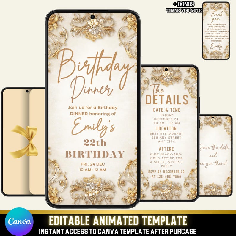 Luxury Gold and Bronze Party Invitation Video, Animated Save the Date ...