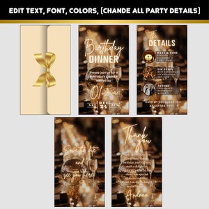 Animated Birthday Dinner Invitation | Self-edit Video Template | Gold ...