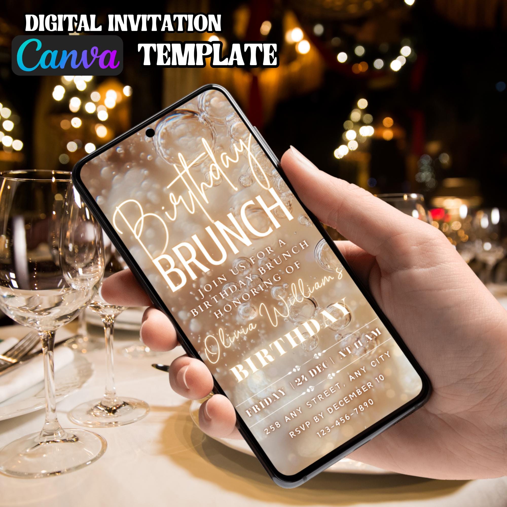 Elegant Animated Brunch Video Invitation, Gold & Bronze Text, Sparkling ...