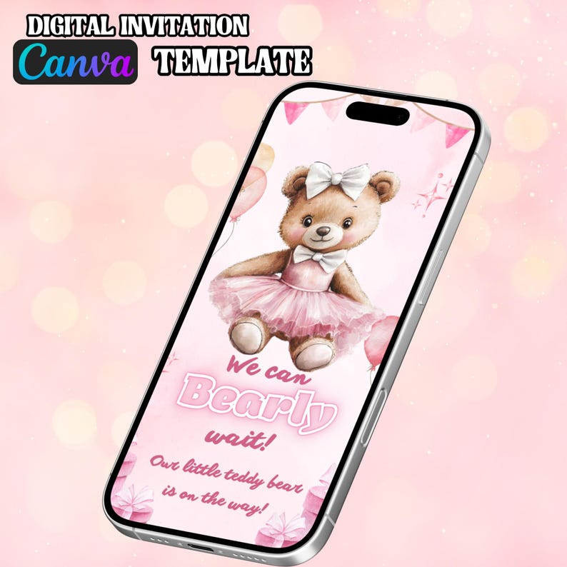 Animated Baby Shower Invitation With Bear for Girl | Cute Pink Baby ...