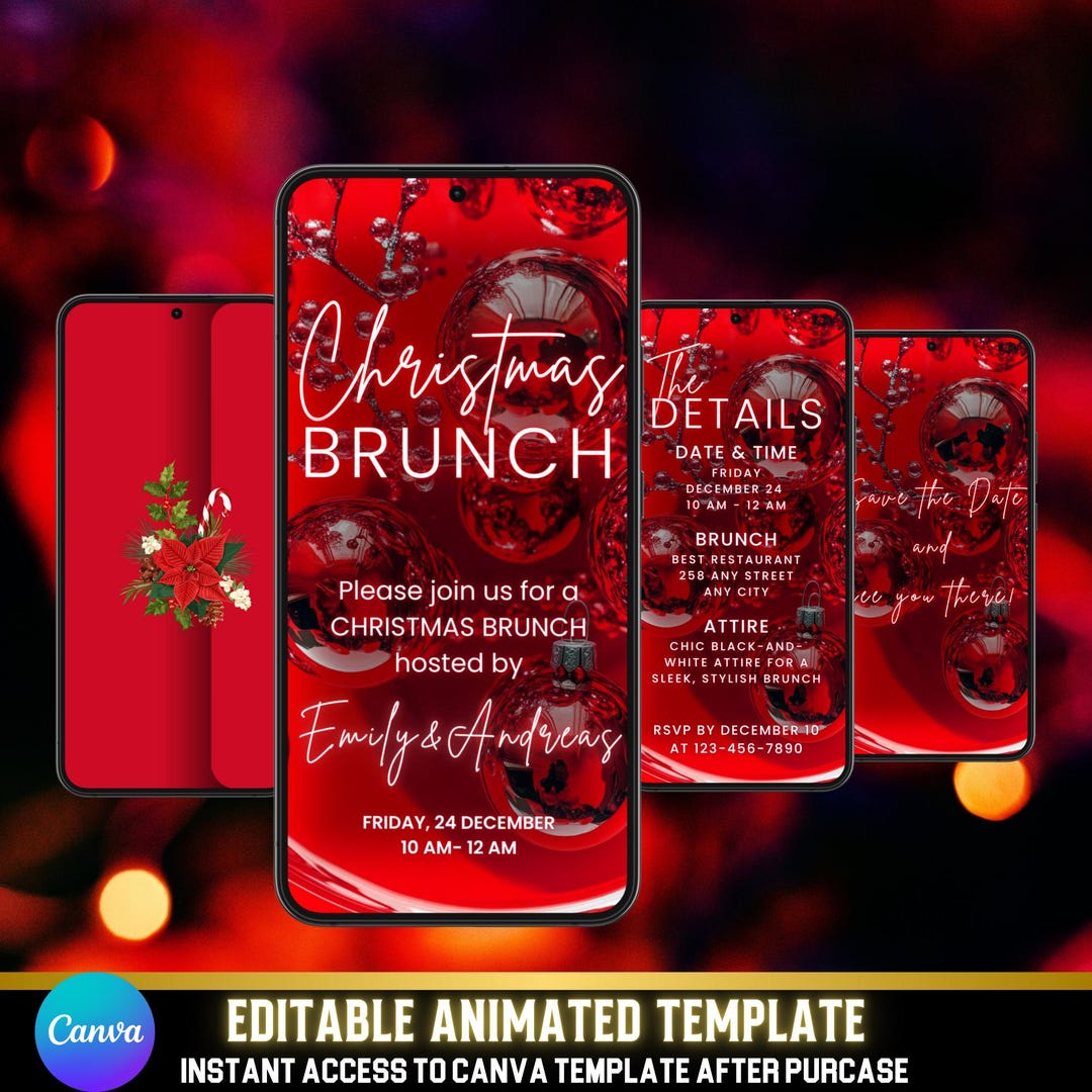 Red Christmas Brunch Animated Invitation | Festive Holiday Party Video ...