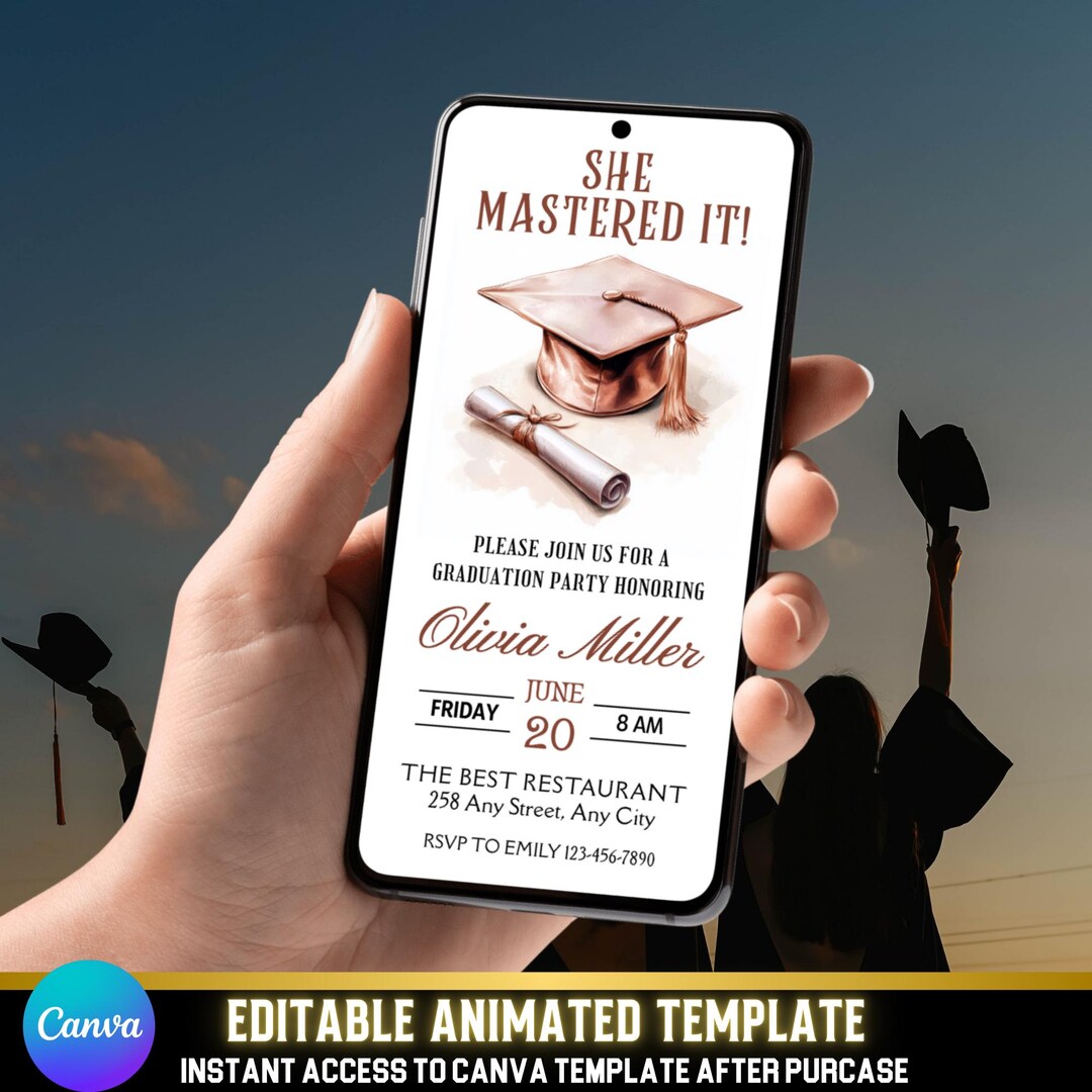 Rose Gold Graduation Party Invitation for Girls | She Mastered It ...
