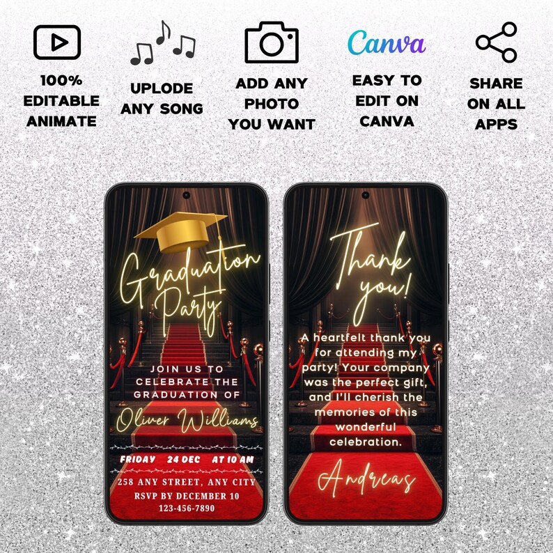 Luxe Graduation Party Invite | Hollywood Gala Style | VIP Red Carpet ...