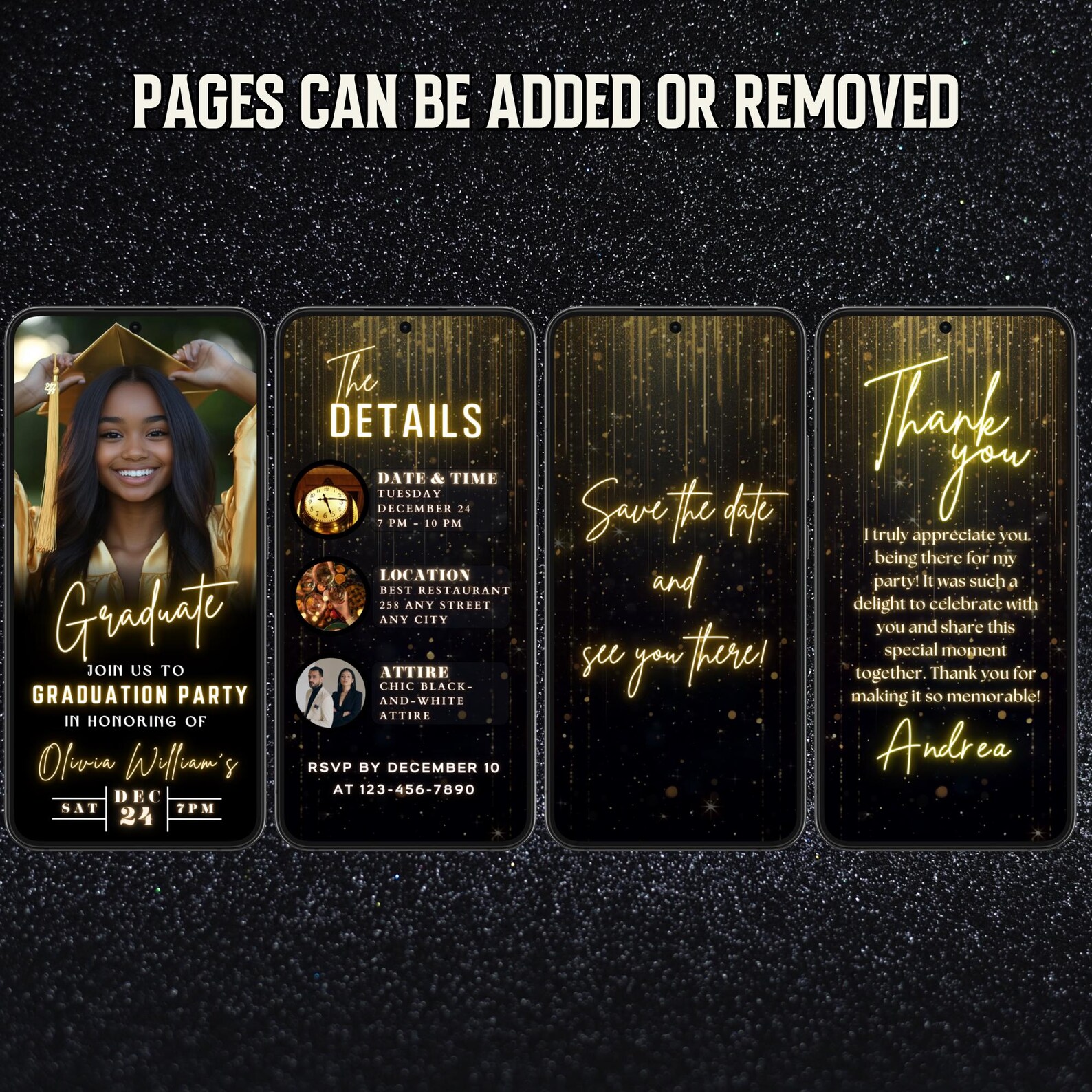 Gold & Black Graduation Party Video Invitation | Photo, Animated (canva ...