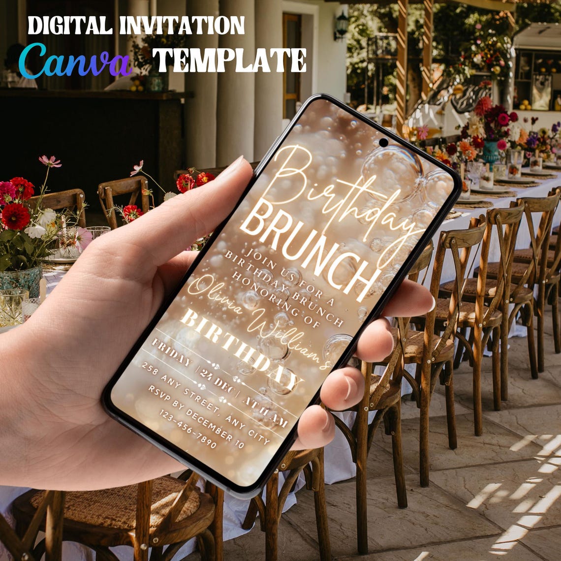 Elegant Animated Brunch Video Invitation, Gold & Bronze Text, Sparkling ...