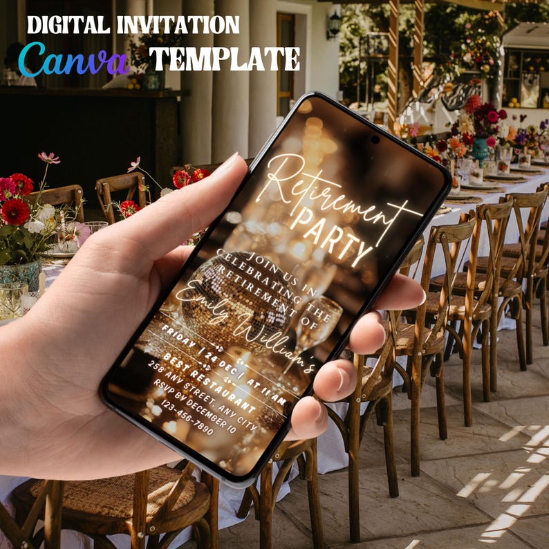 Animated Retirement Party Invitation | Gold & Black Digital Invite ...