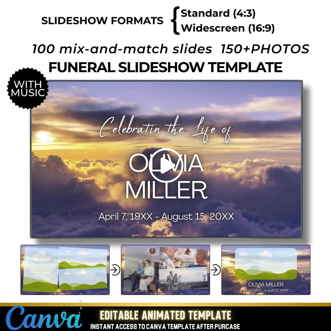 Cloud Sky Funeral Slideshow Template – Canva Editable Memorial Video ...
