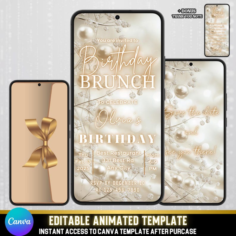 Elegant Birthday Brunch Video Invite | Animated Digital Invitation ...