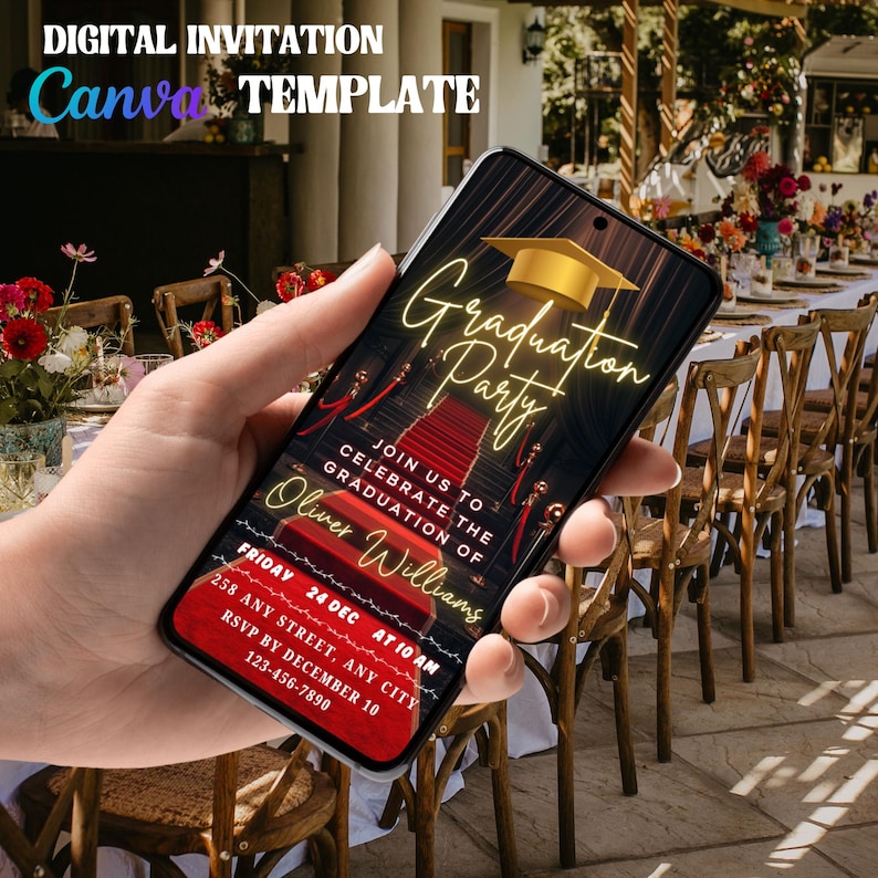 Luxe Graduation Party Invite | Hollywood Gala Style | VIP Red Carpet ...