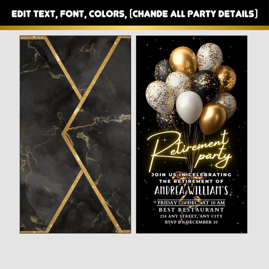 Black Gold Retirement Invitation Template | Animated Video Invite ...