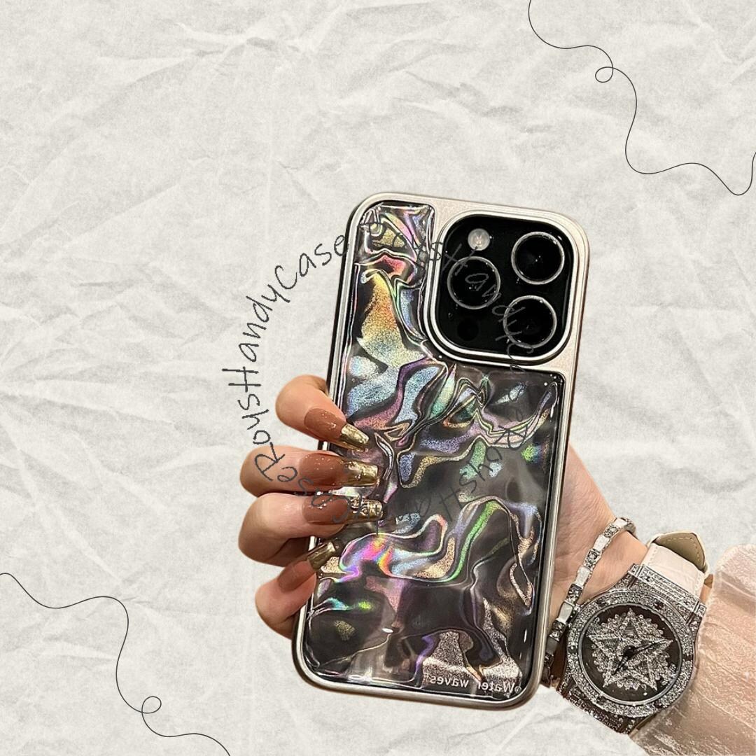 Cute Water Ripples Gradient Aurora Laser Phone Case for iPhone 16 15 14 ...