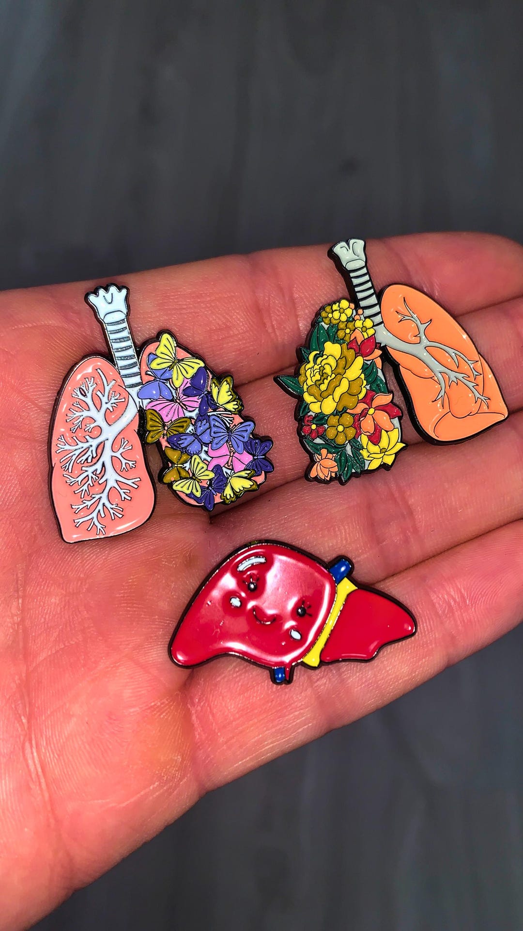 Artistic Anatomical Happy Lungs and Liver Enamel Pin, Medical Badge for ...