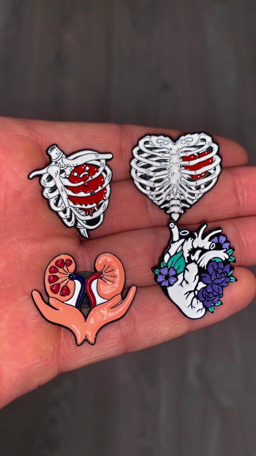 Artistic Heart, Ribcage, and Kidney Enclosed Enamel Pin, Medical Badge ...