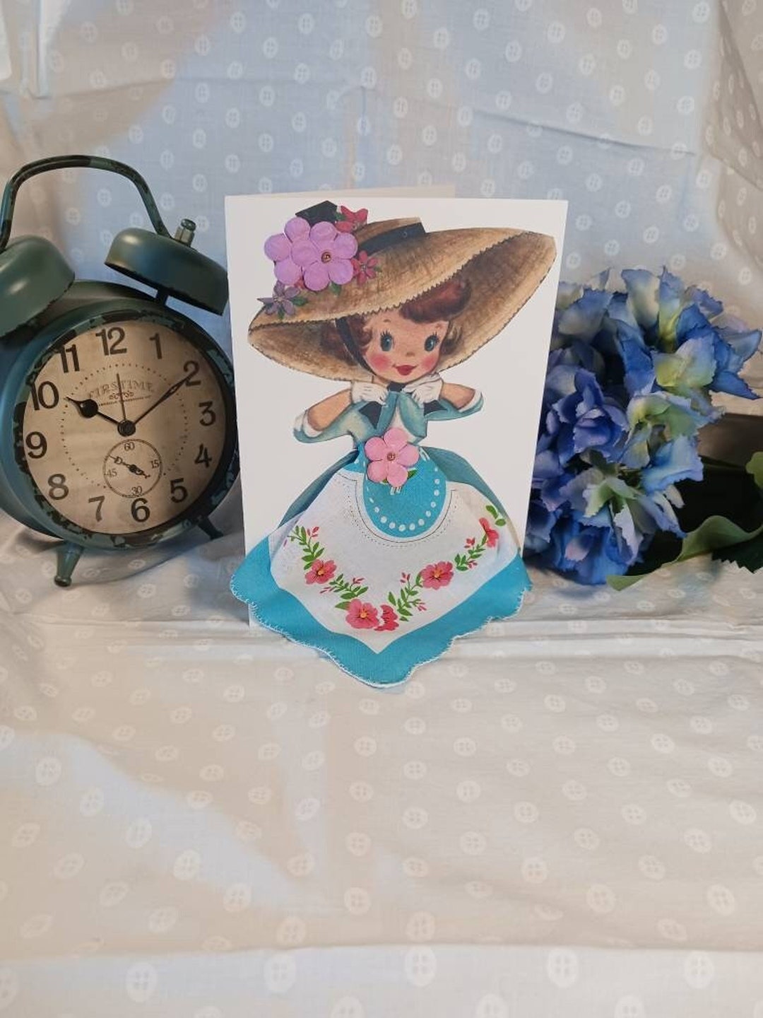 Happy Easter Bonnet or Happy Birthday Card. Vintage Girl With Bonnet ...