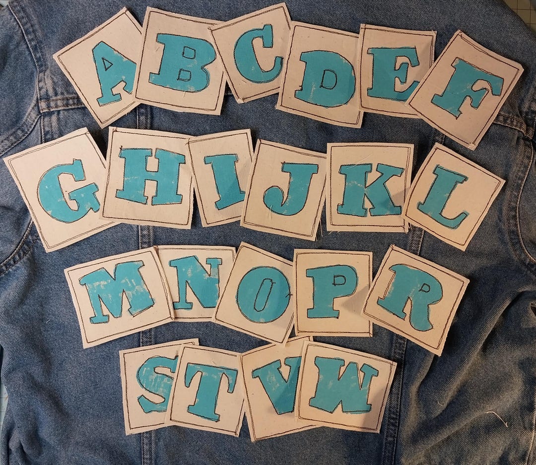 Turquoise Alphabet Letter Patch: Iron-on Canvas Applique. - Etsy