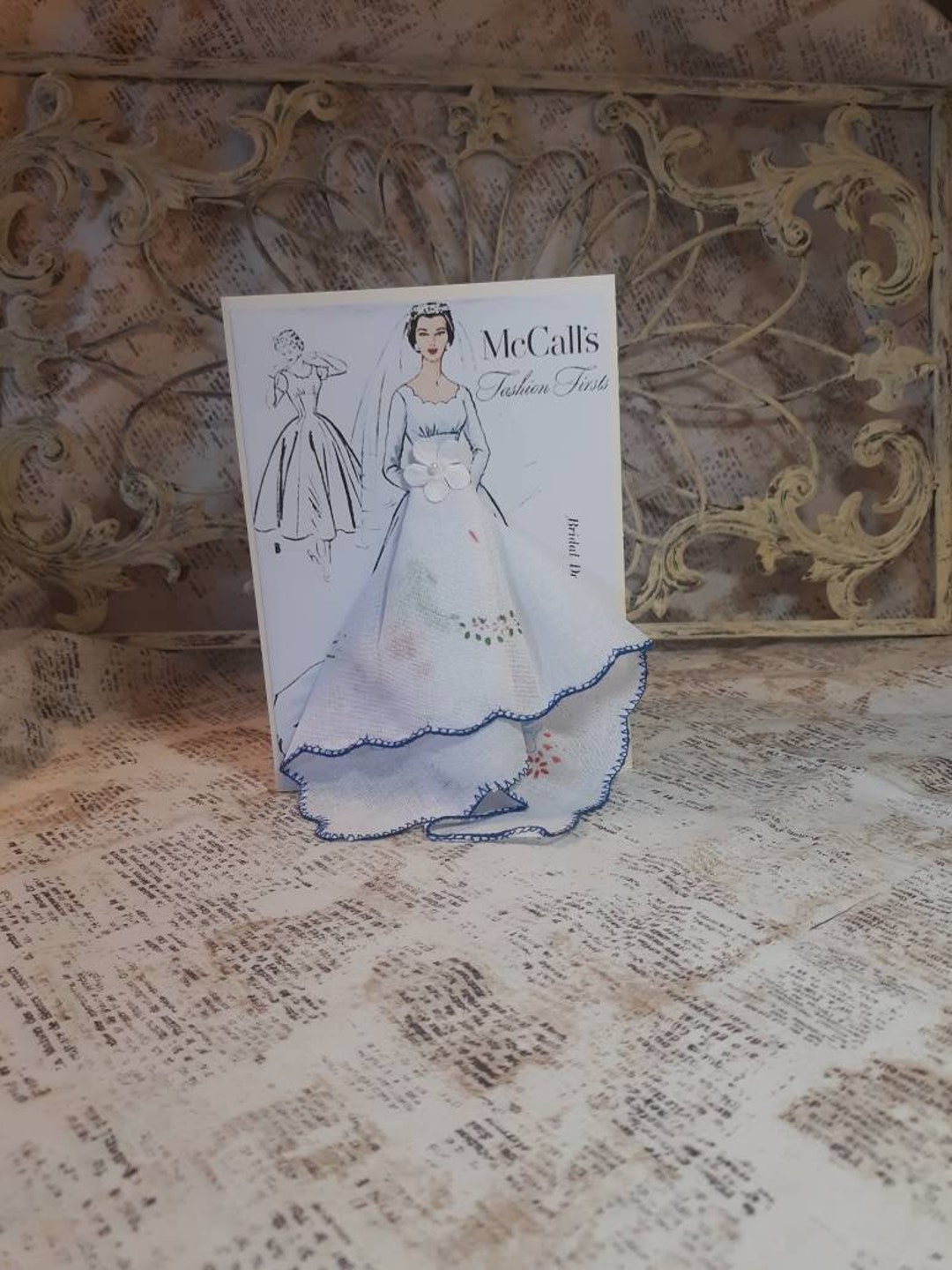 Vintage Wedding Handkerchief Card /bride Card/gift. Fashion Lady Mccall ...