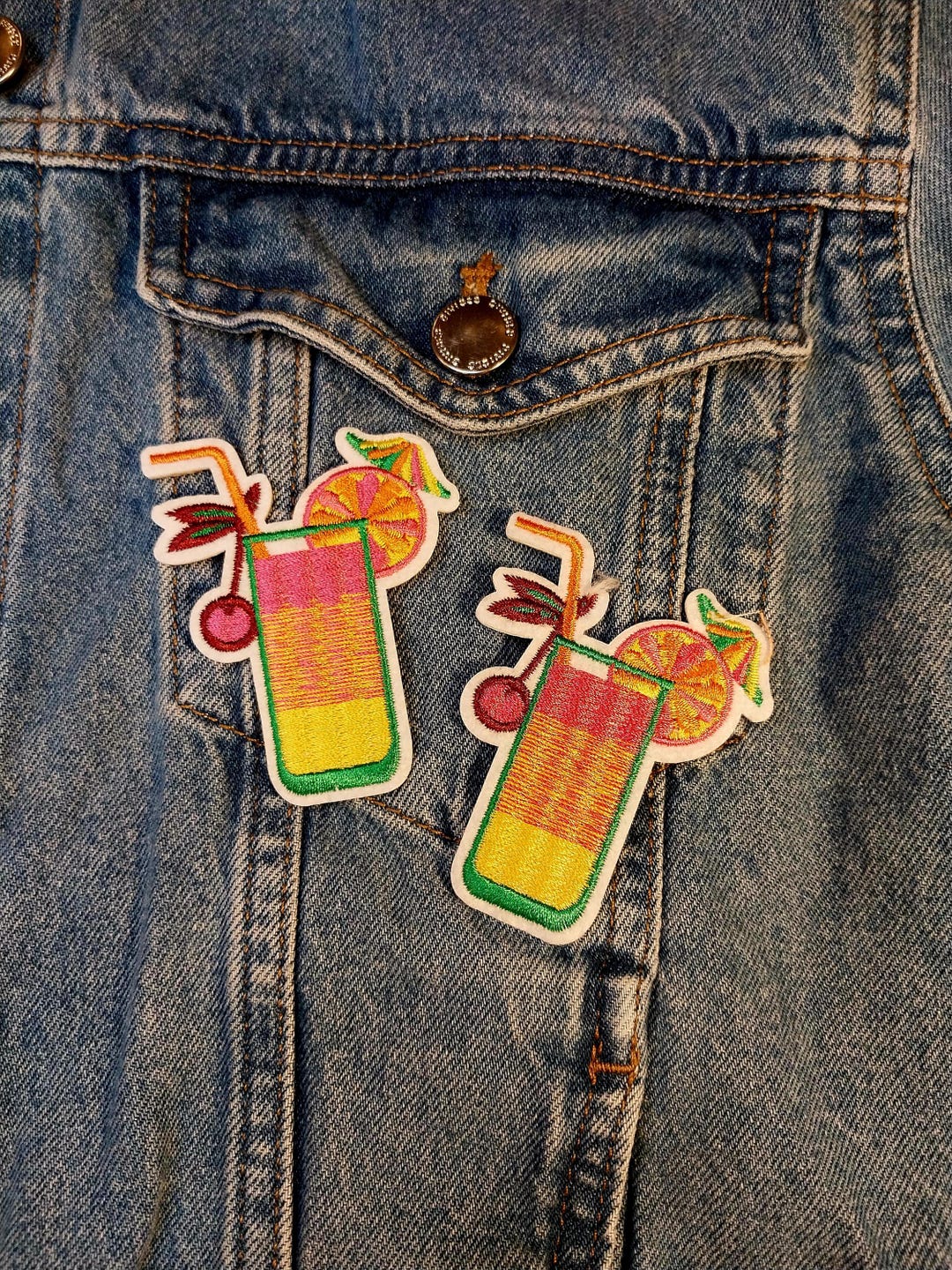 Embroidered Cocktail Jean Patch. Iron on / Sew On. BOHO Patch for Jeans ...