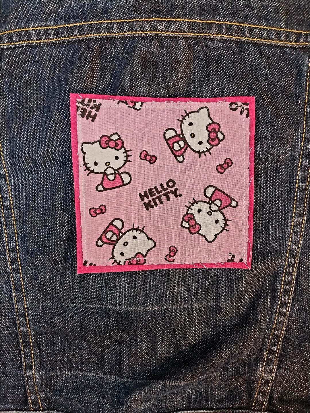 Hello Kitty Jean Patch: Retro Denim Applique, Handmade Boho Repair - Etsy