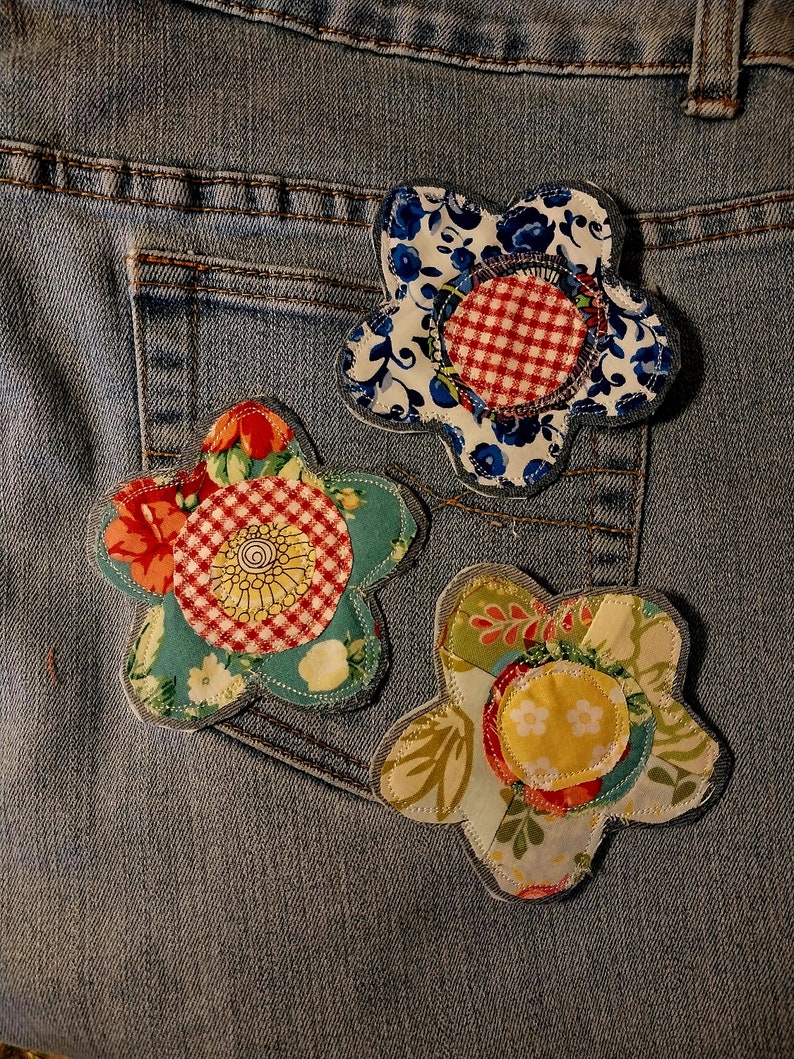 Jean Patch. Retro Flower Power Denim Repair. Iron on or Sew On. BOHO ...
