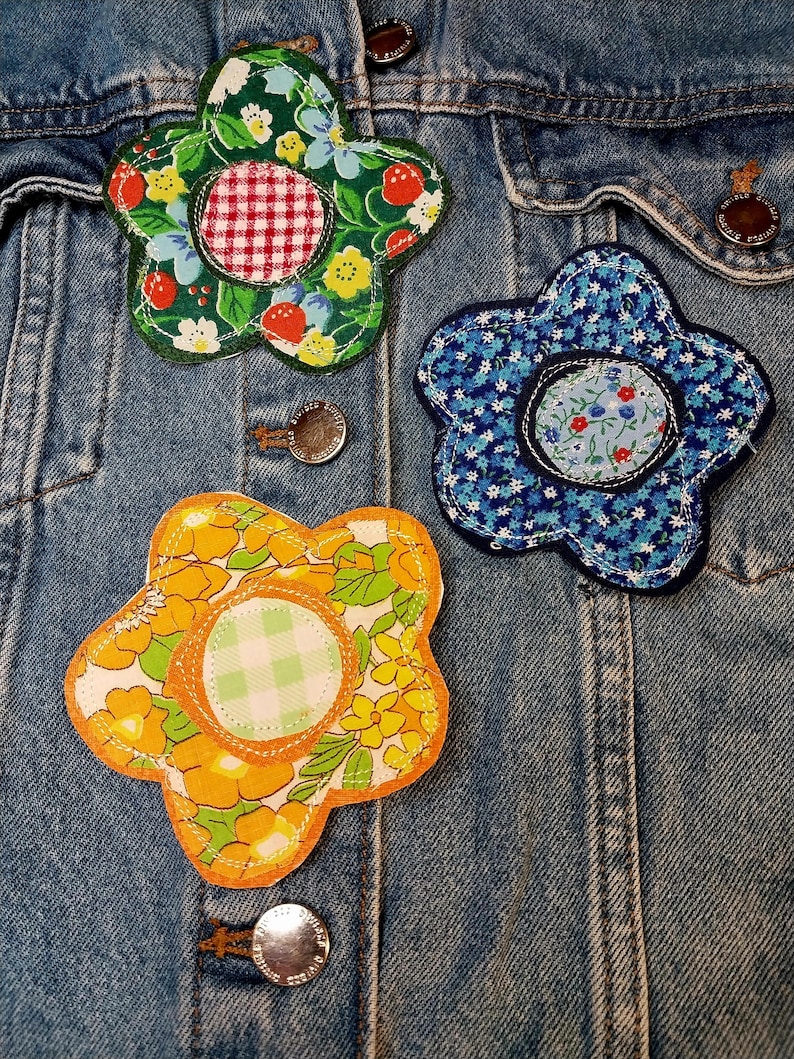Denim Flower Patches: Retro Boho Iron-on Appliques - Etsy