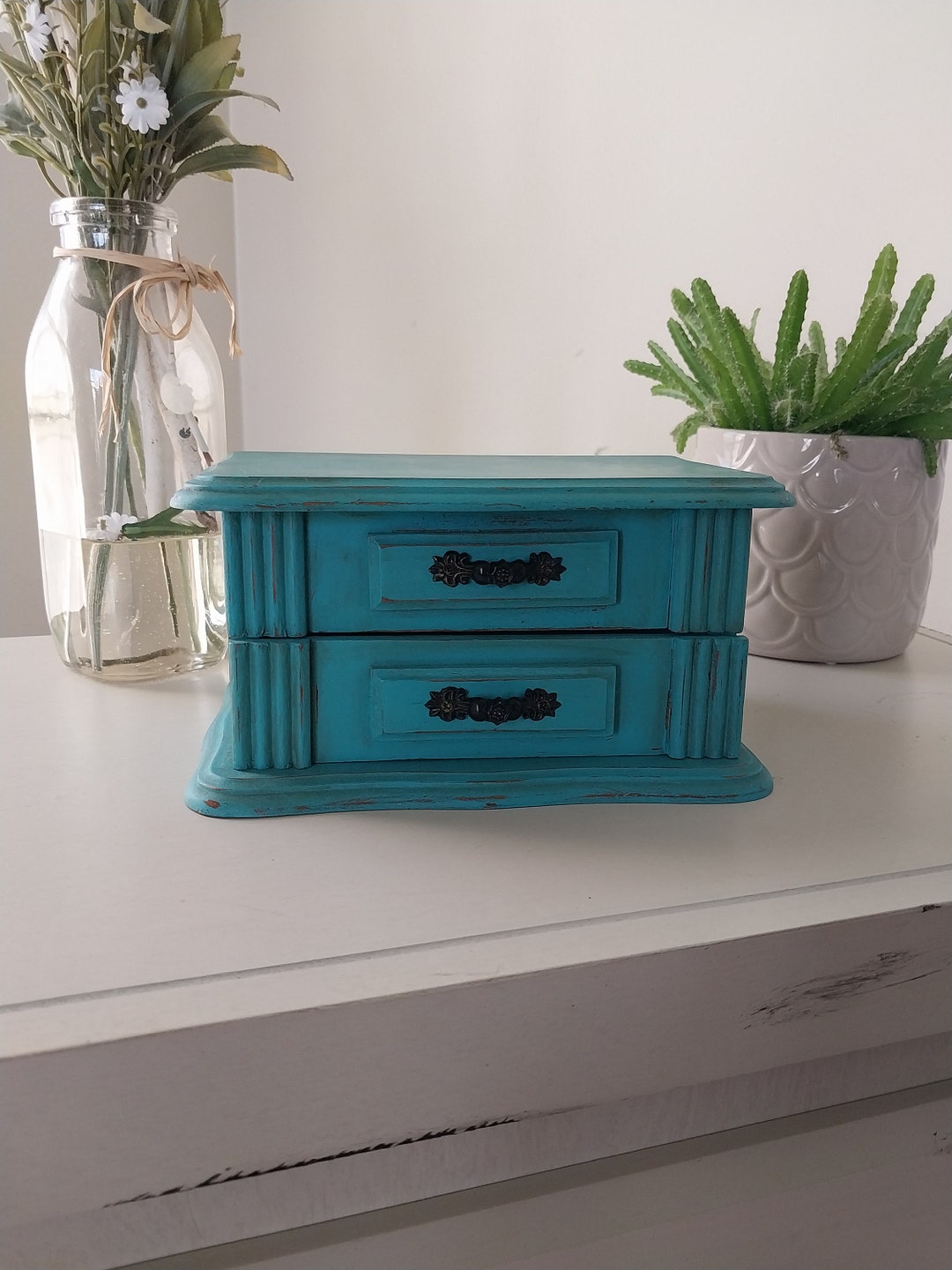 Jewelry Box. Upcycled. Vintage Chalk Paint in Turquoise, Wooden, 1970's ...