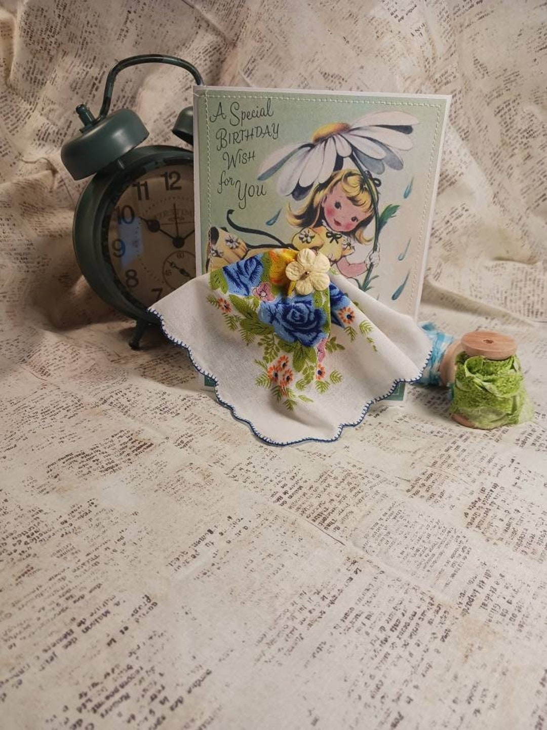 Happy Birthday Card. Vintage Girl Handkerchief Card. 3d Hanky, Hankie ...