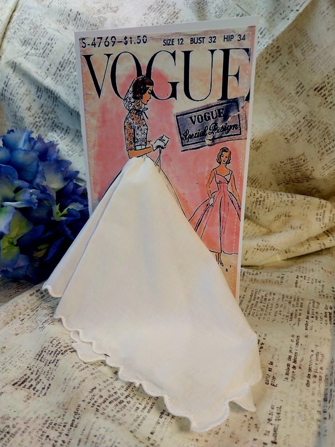 Vintage Wedding Handkerchief Card /bride Card/gift. Fashion Lady Vogue ...