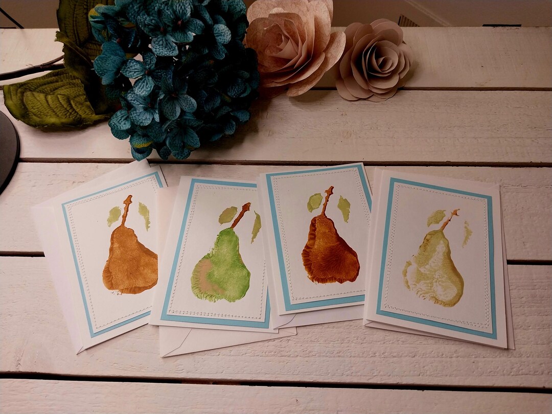 Hand Stamped Pear Note Cards, Set of 4 - Etsy