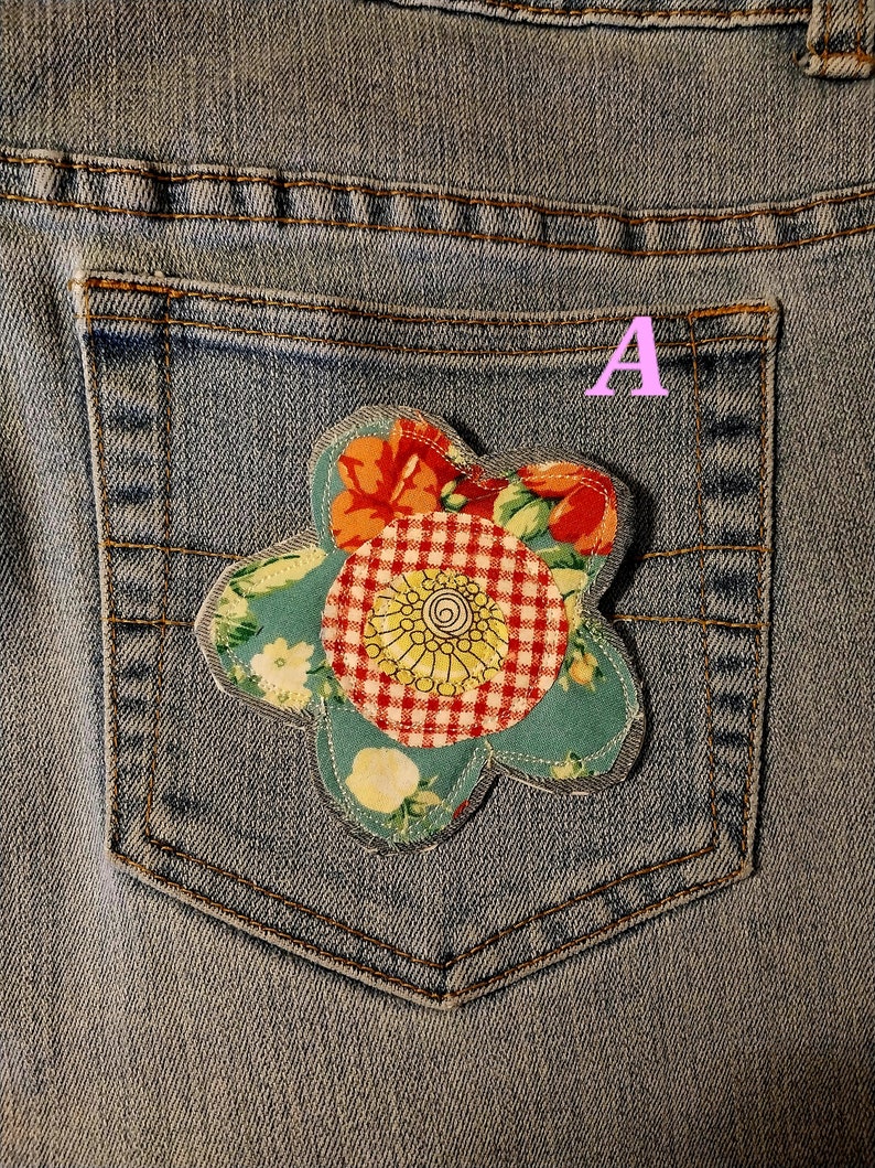 Jean Patch. Retro Flower Power Denim Repair. Iron on or Sew On. BOHO ...