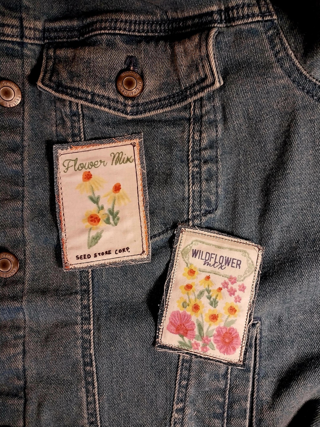 Retro Seed Packet Jean Patch: Handmade Boho Denim Applique (2x3in) - Etsy