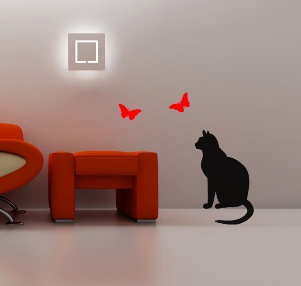 Cat Wall Decal Kitten Sticker Butterfly Decal Girls Bedroom - Etsy