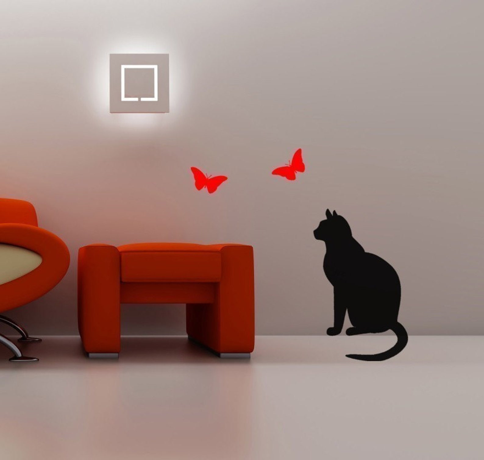 Cat Wall Decal Kitten Sticker Butterfly Decal Girls Bedroom - Etsy