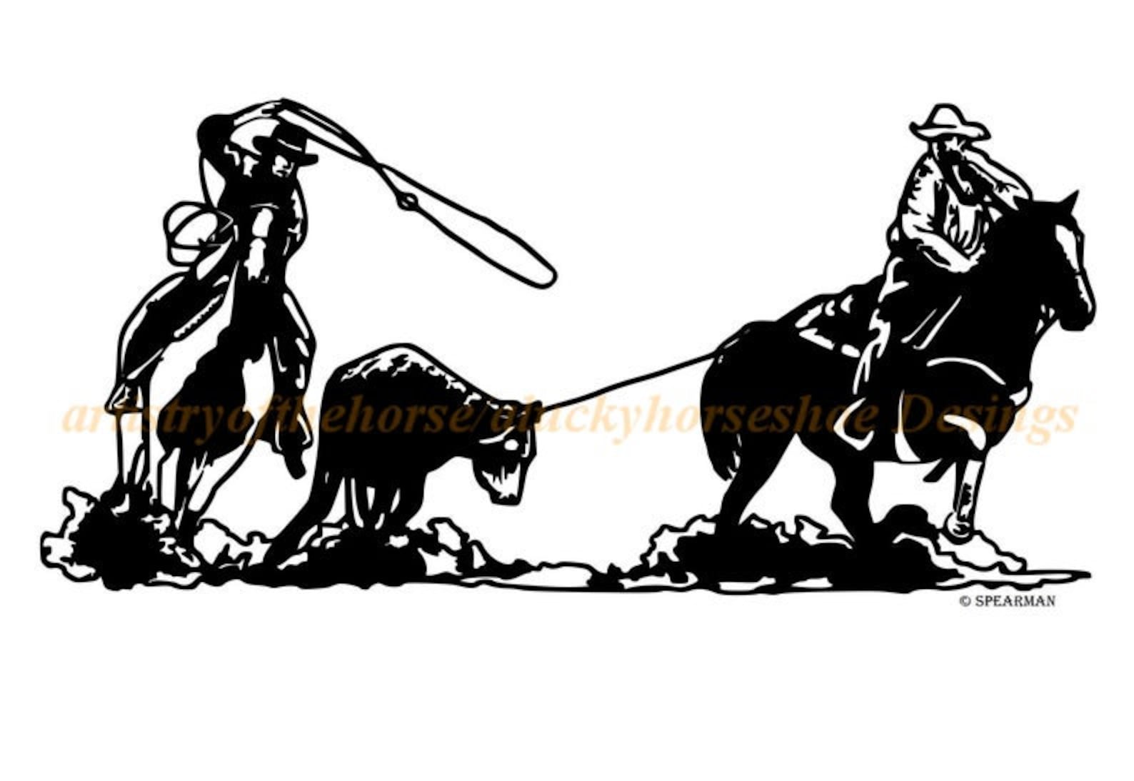 Horse Team Roping Decal Cowboy Rodeo Horse Rider Sticker | Etsy