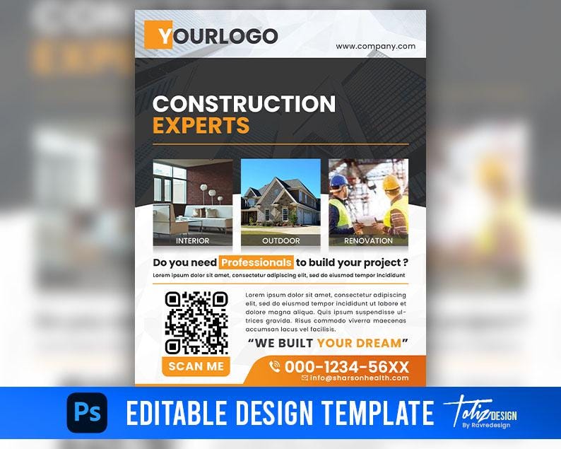 Construction Flyer Template, Editable, DIY, Social Media, Poster ...