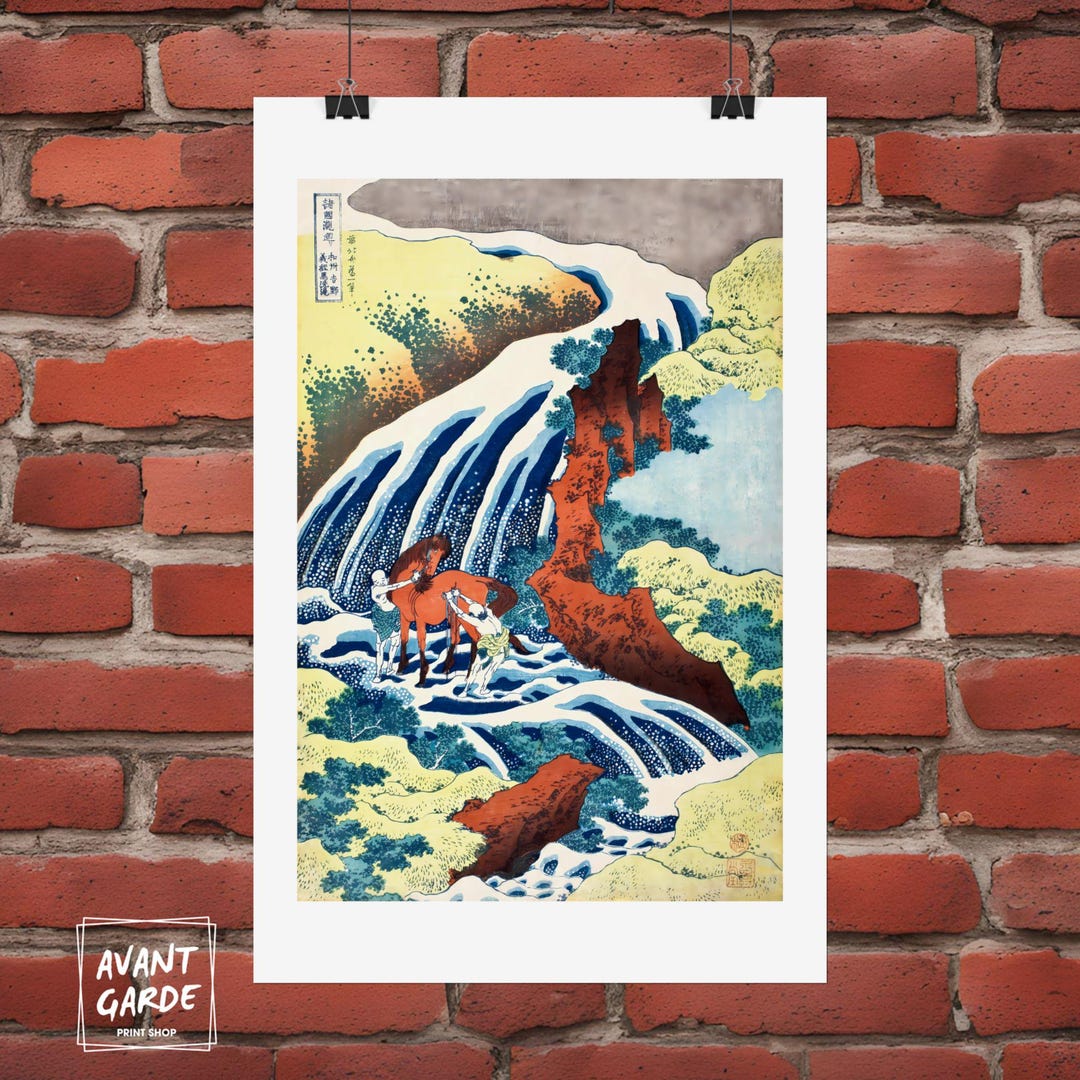 Hokusai Waterfall Poster - Japanese Ukiyo-e Wall Art Landscape Poster ...