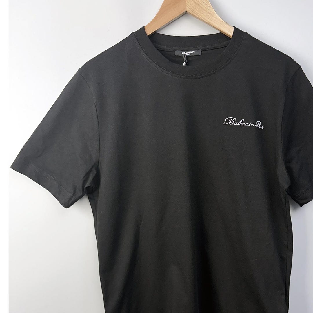 Balmain Handwritten Logo Embroidery on Heart&back Black T-shirt Size XL ...