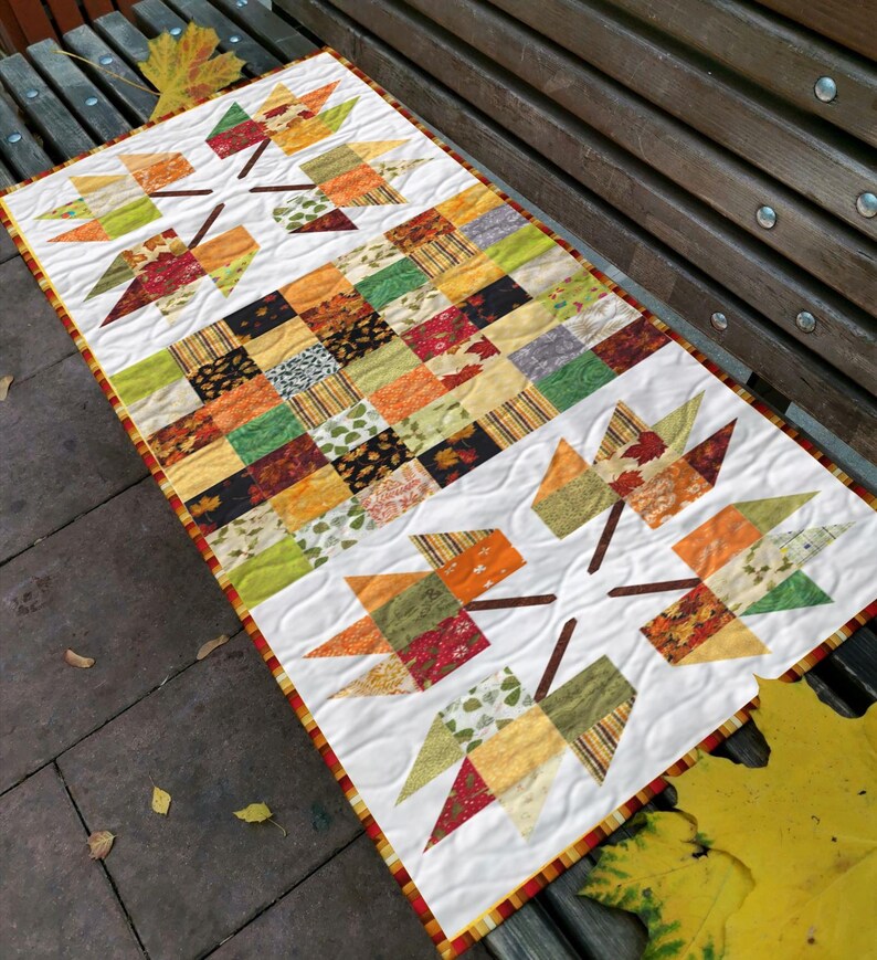 Woodland Fall Quilted Table Runner: Leaf Block Pattern (28” X 28”) - Etsy