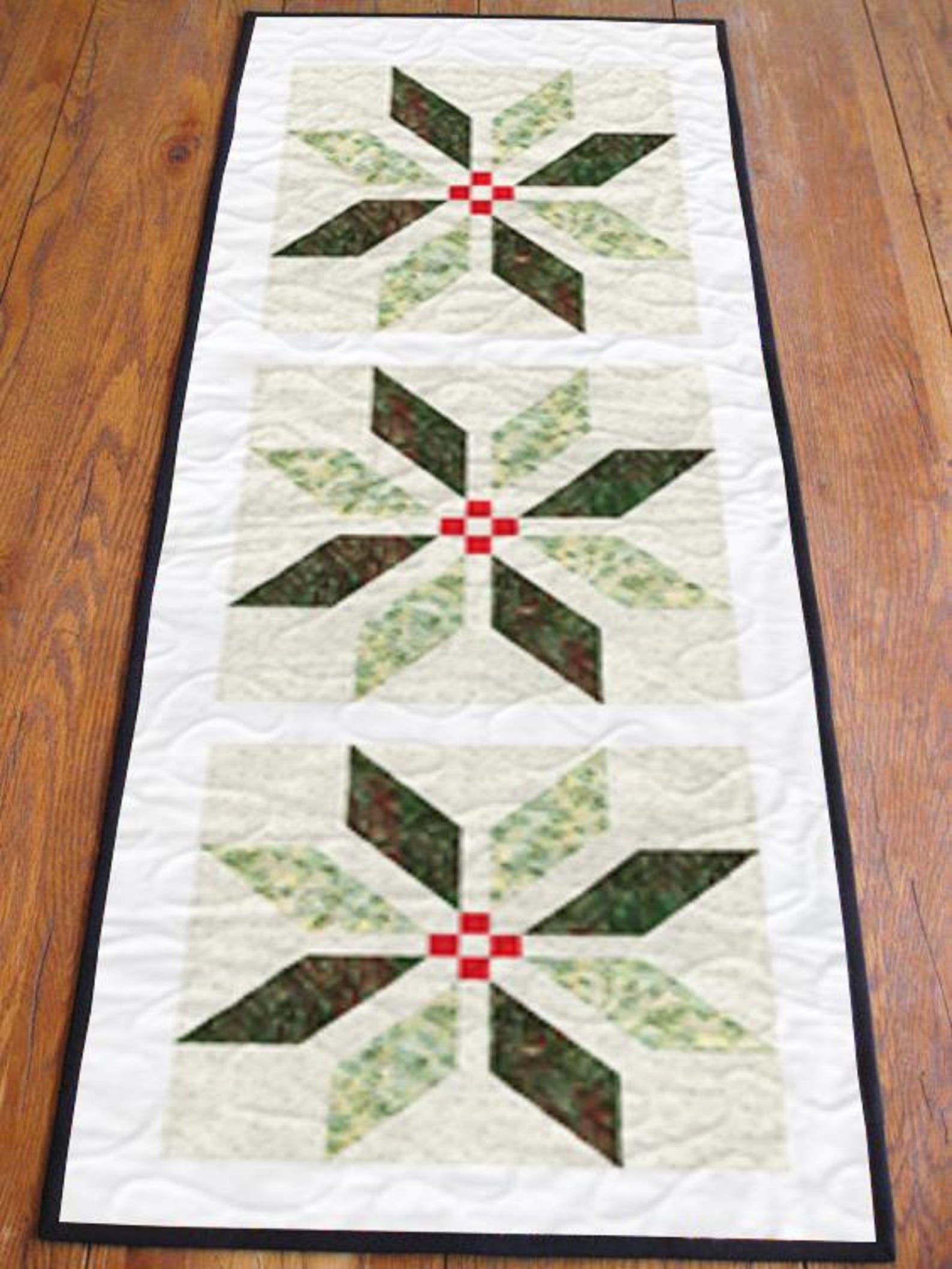 Evergreen Blooms - Handmade Quilted Table Runner - Red and White ...