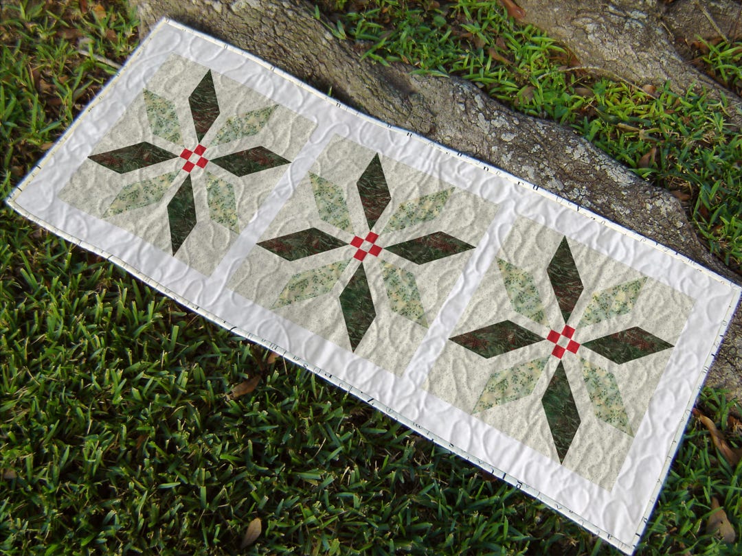Evergreen Blooms - Handmade Quilted Table Runner - Red and White ...