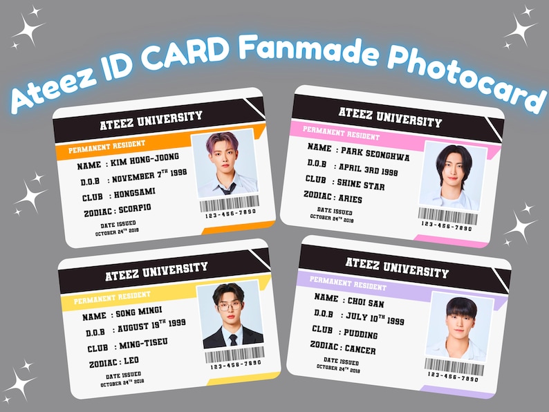 Ateez ID Card Style Fanmade KPOP Photocards - Etsy