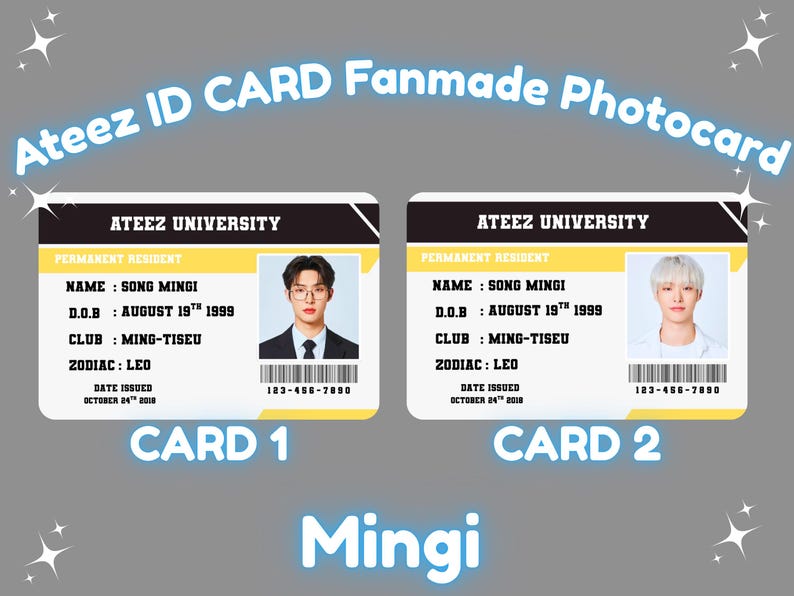 Ateez ID Card Style Fanmade KPOP Photocards - Etsy