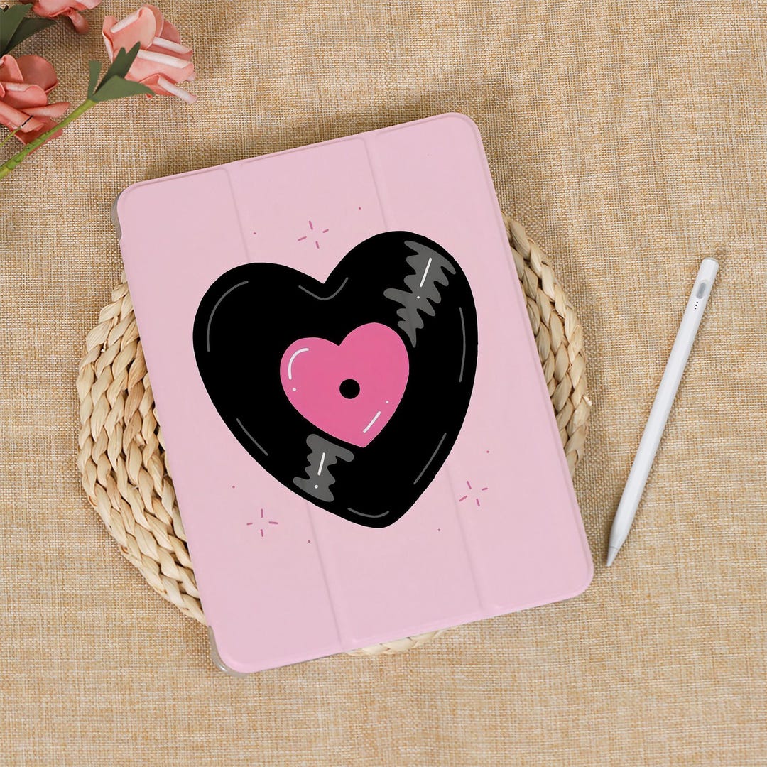 Pink Heart Record iPad Case With Pen Solt Cover for iPad Air 4/5/6 Pro ...